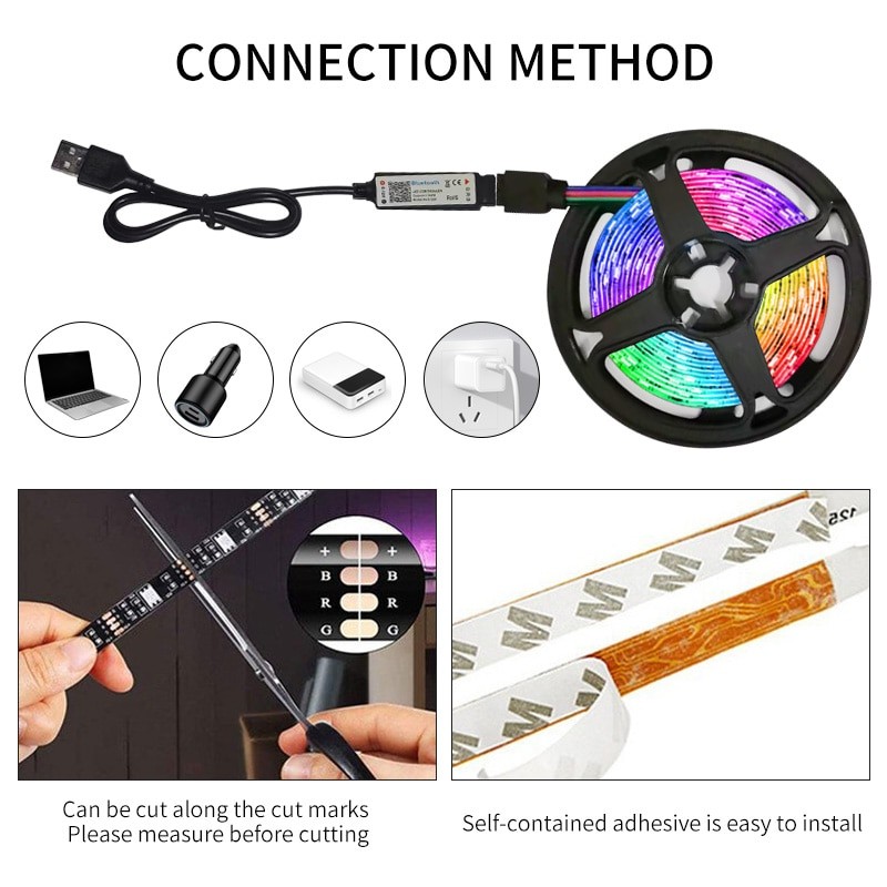 Jual 3M USB RGB LED Strip Light 60Leds 5V SMD2835 Bluetooth Control ...