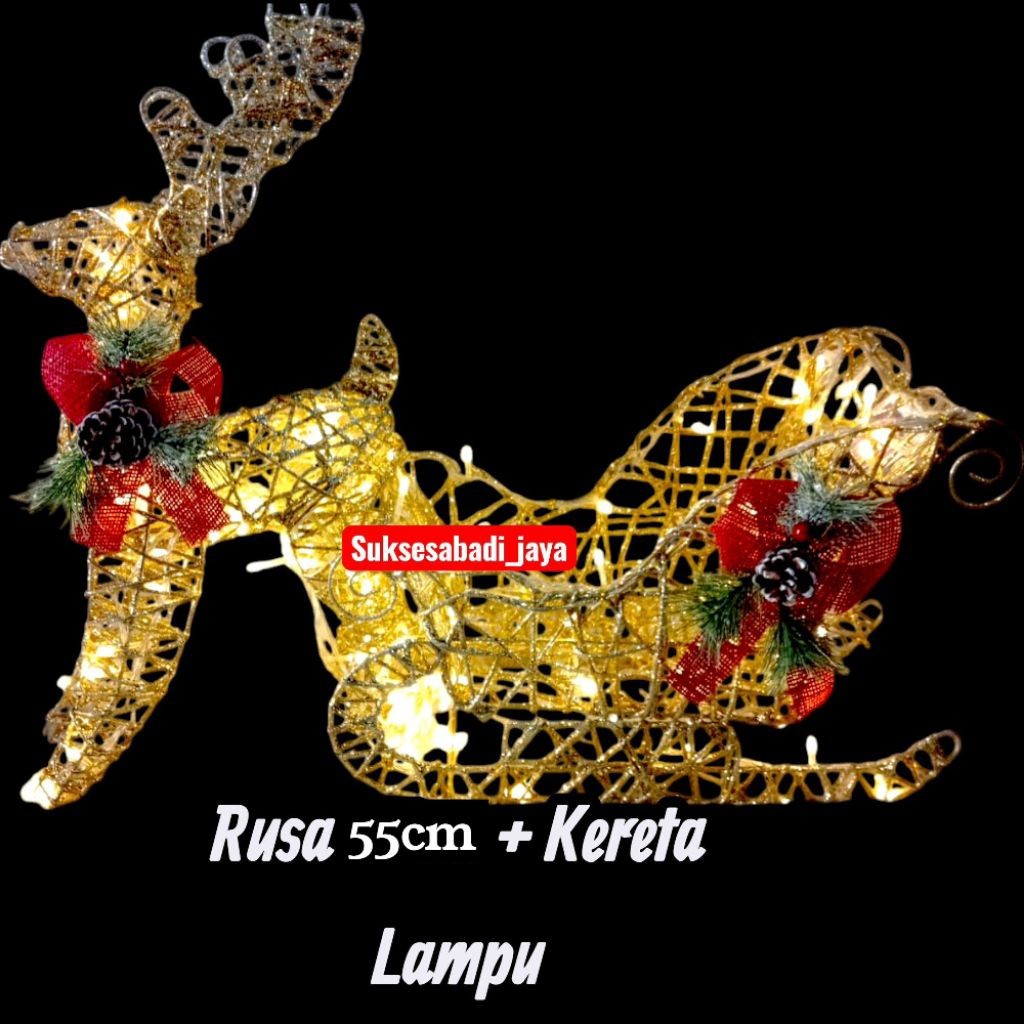 Jual PROMO!Pajangan Natal Rusa + Kereta dengan Lampu Ukuran 45CM-55CM ...