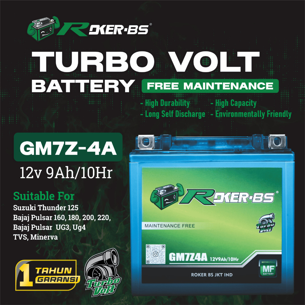 Jual ROKER-BS AKI BATERAI TURBO VOLT BATTERY GM7Z-4A THUNDER 125, BAJAJ ...