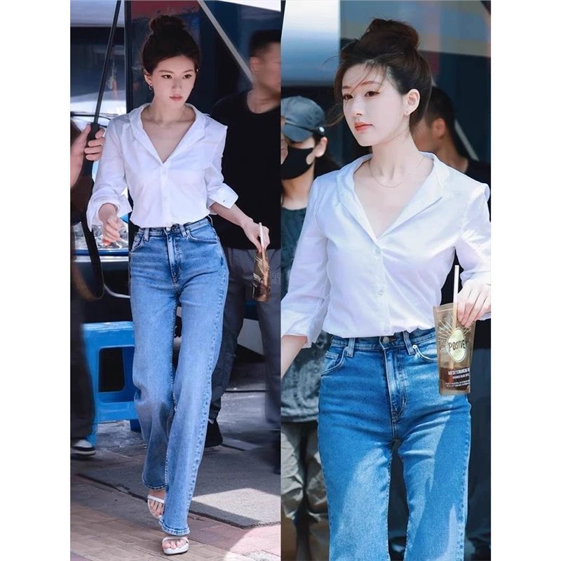 Jual NALI COD Kemeja putih Zhao Lusi yang mempesona dan gaya elegan Xu ...