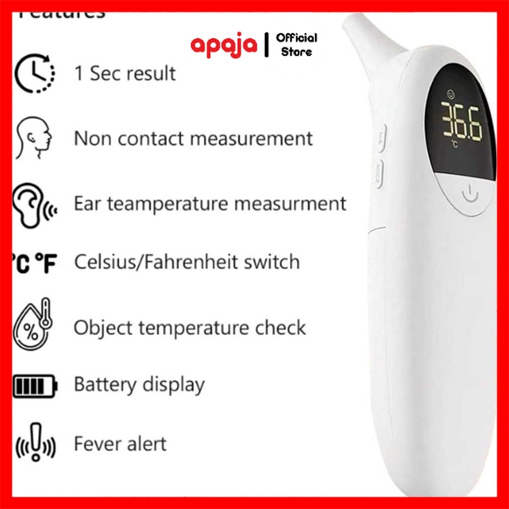 Jual Apaja Thermometer Gun Digital Infrared Suhu Badan Dahi Telinga ...