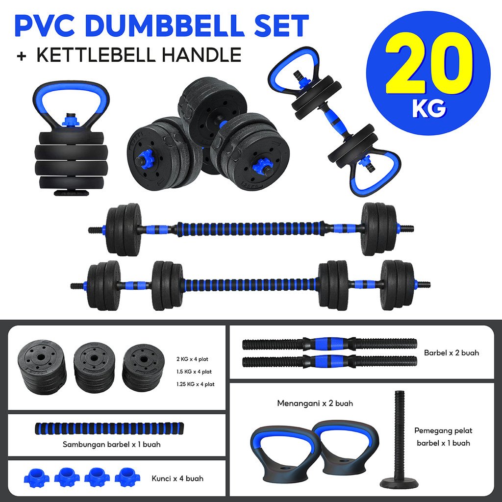 Jual Dumbbell Set 20KG Blue Peralatan Fitness Gym Barbel Set Dumbel ...