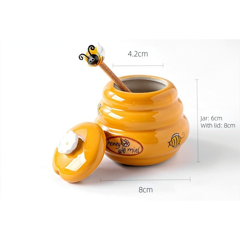 Jual Joie Ceramic Honey Storage jar 150ml And Dipper Honey Jar With Lid ...
