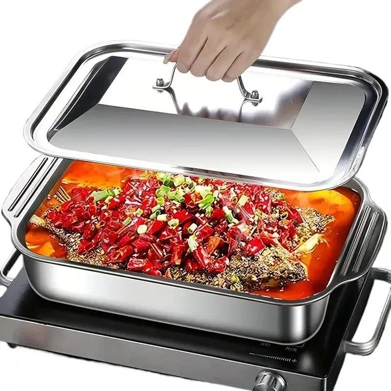 Jual Stainless Steel Deep Baking Pan with Lids Multifunction ...