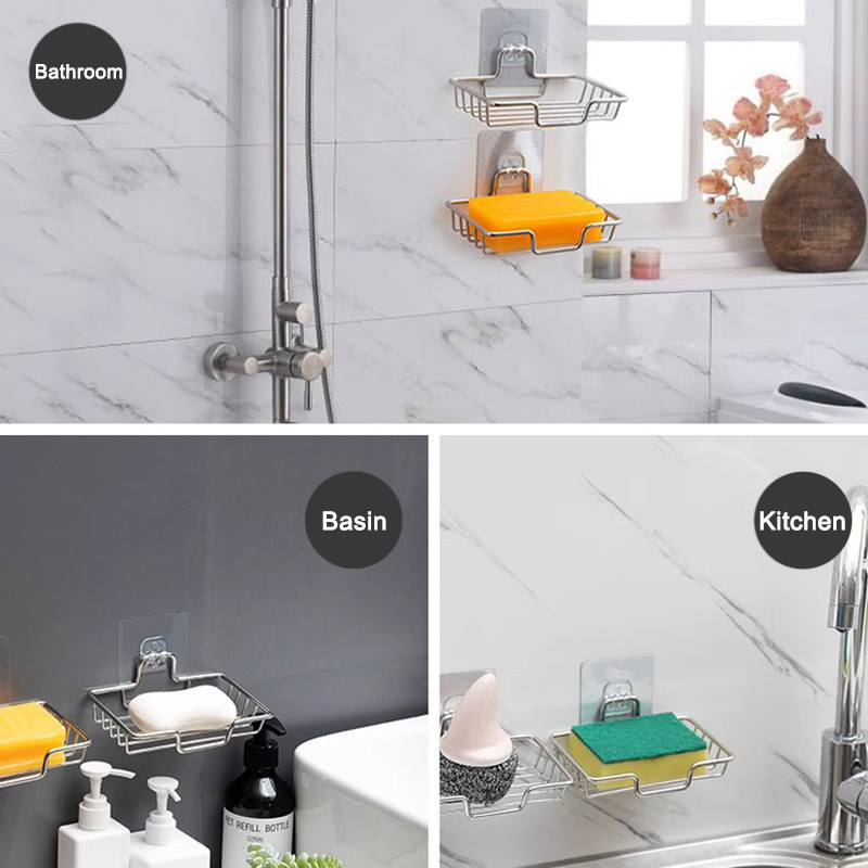 Jual Stainless Steel Wall Mount Soap Holder No Drill Bathroom Hanger ...