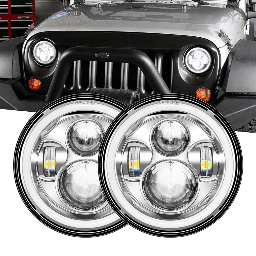 Jual 7inch LED Headlight Halo Angle Eyes Led Headlamp 12V 24V High Low ...
