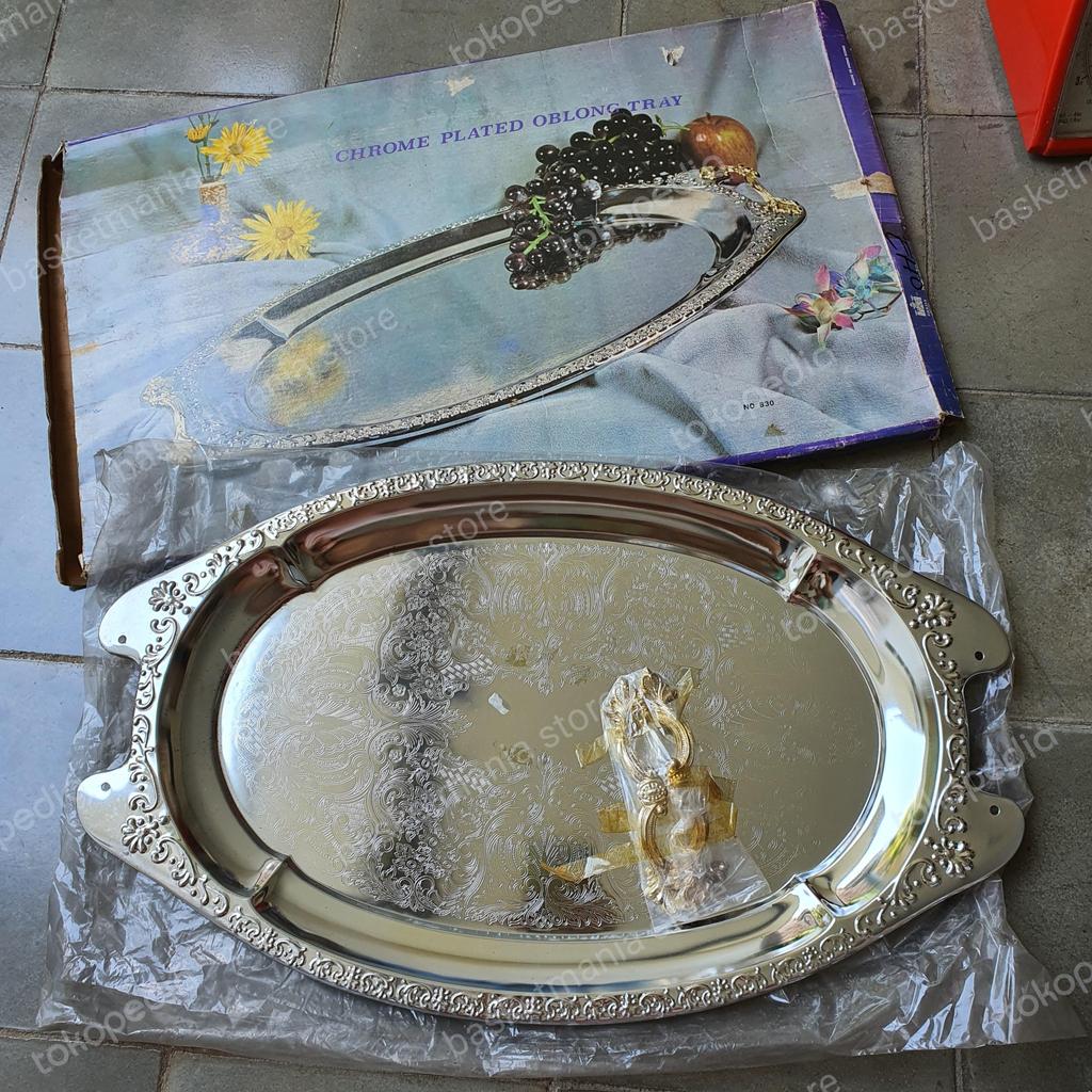 Jual nampan baki tray chrome plated oval buah cake roti lawas vintage ...