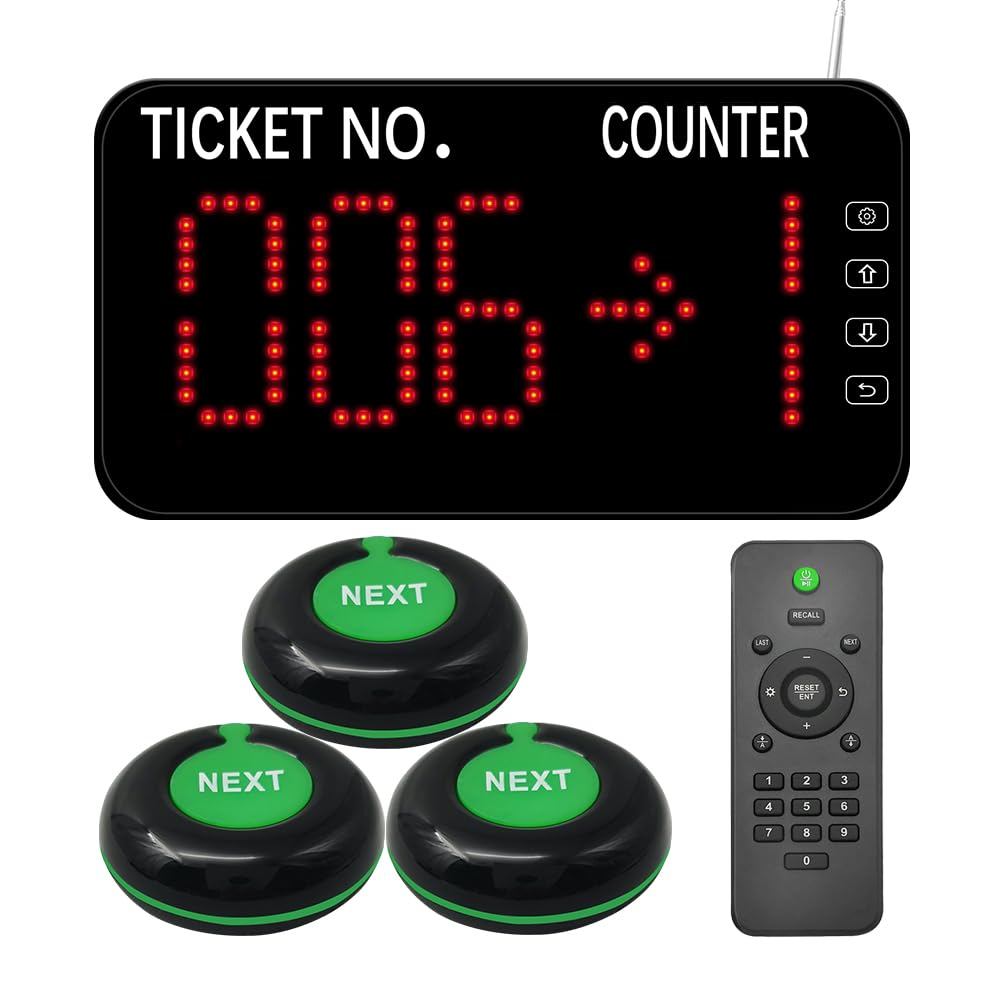 Jual Ticket Number Machine Wireless Queue Management System LED Counter Monitor Next Button for ...