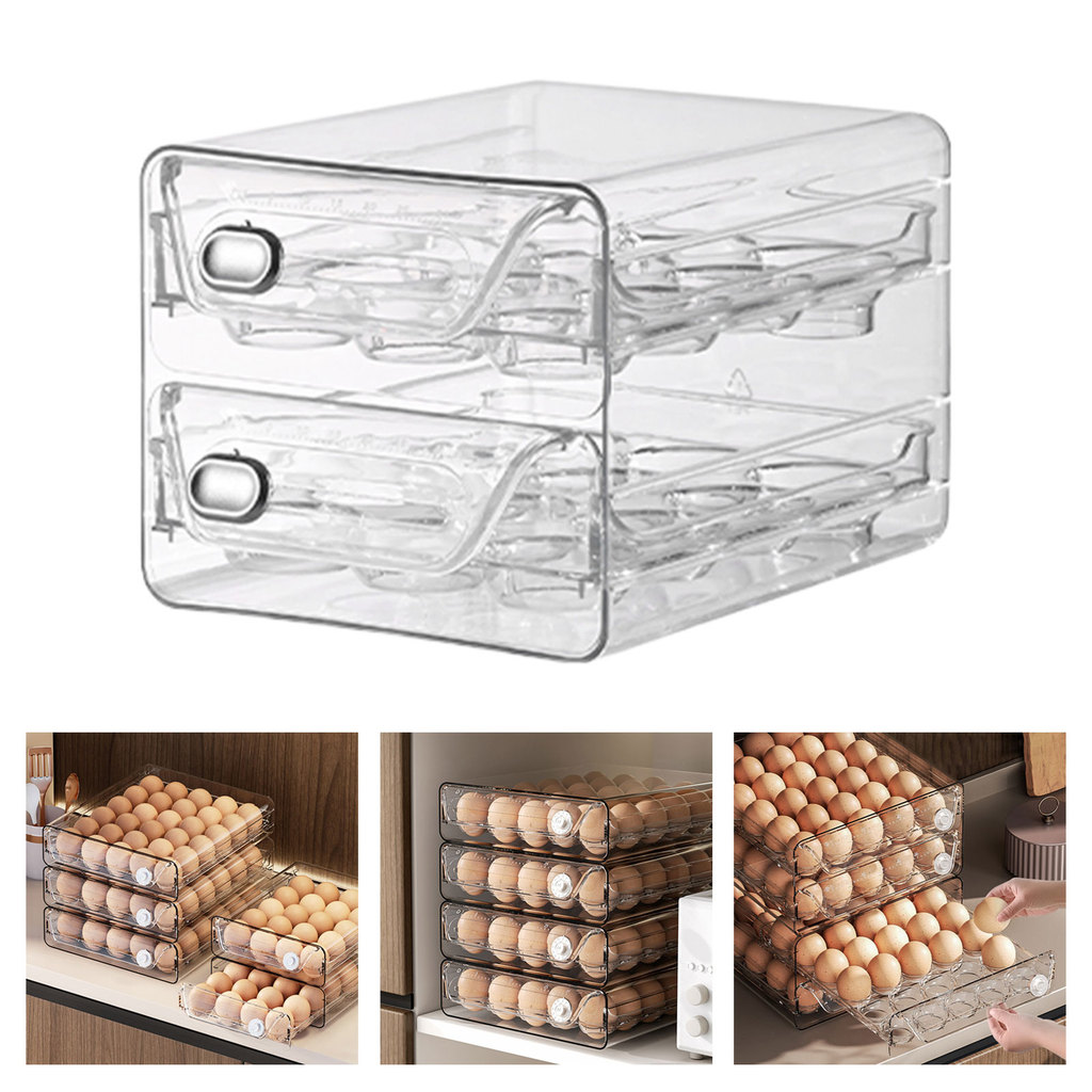 Jual 24/40/60Egg Clear Double-Layer Drawer Egg Storage Box Stackable ...