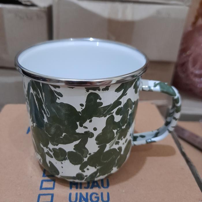 Jual Cangkir enamel klasik/cangkir jadul /cangkir enamel lurik - hijau ...