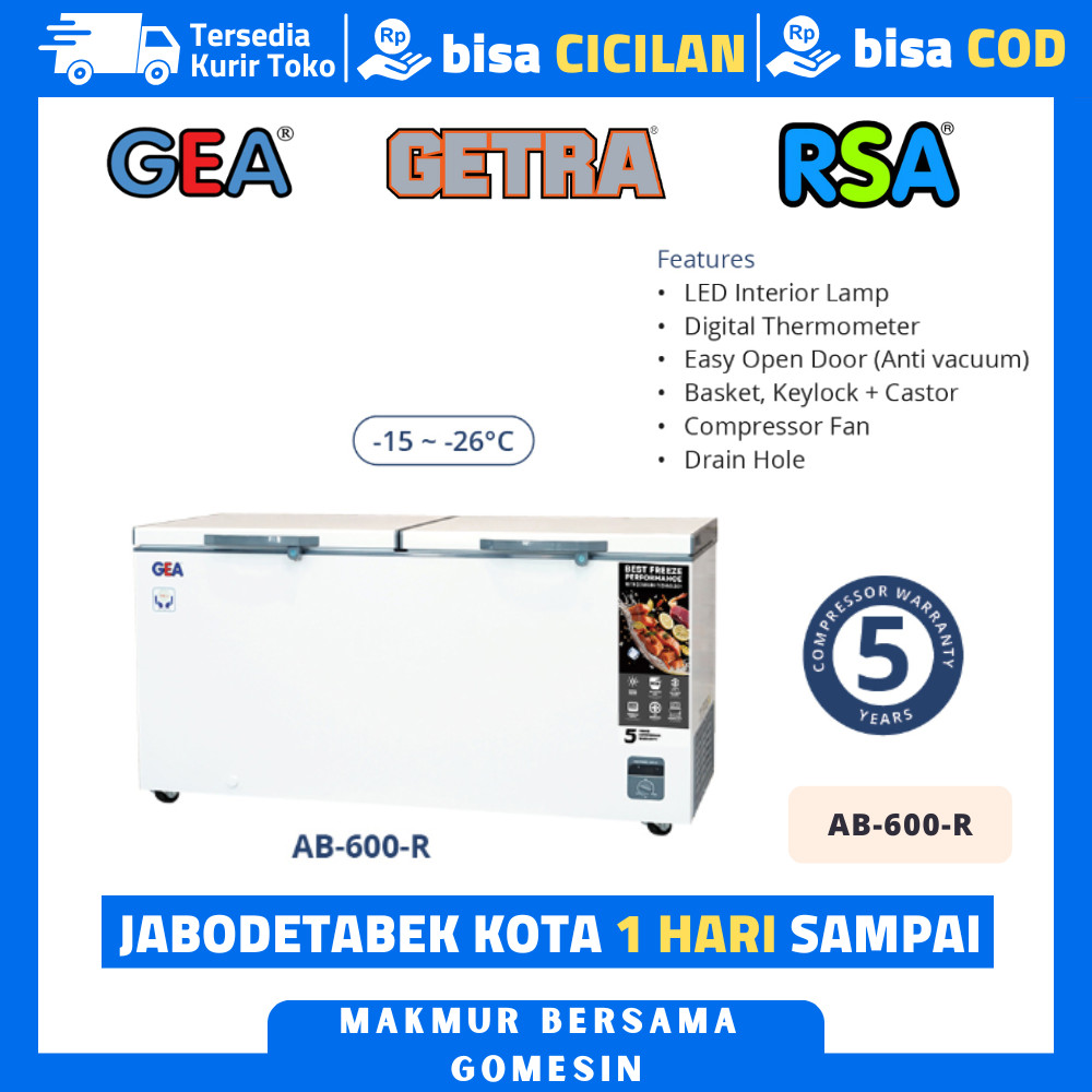 Jual Gea Ab-600-R Ab 600 r Kulkas Chest Freezer Box 500 Liter Garansi ...