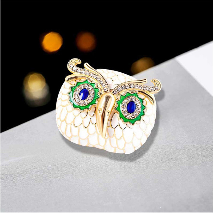 Jual Bros Burung Hantu Putih Berlapis Emas dengan Enamel Putih dan ...