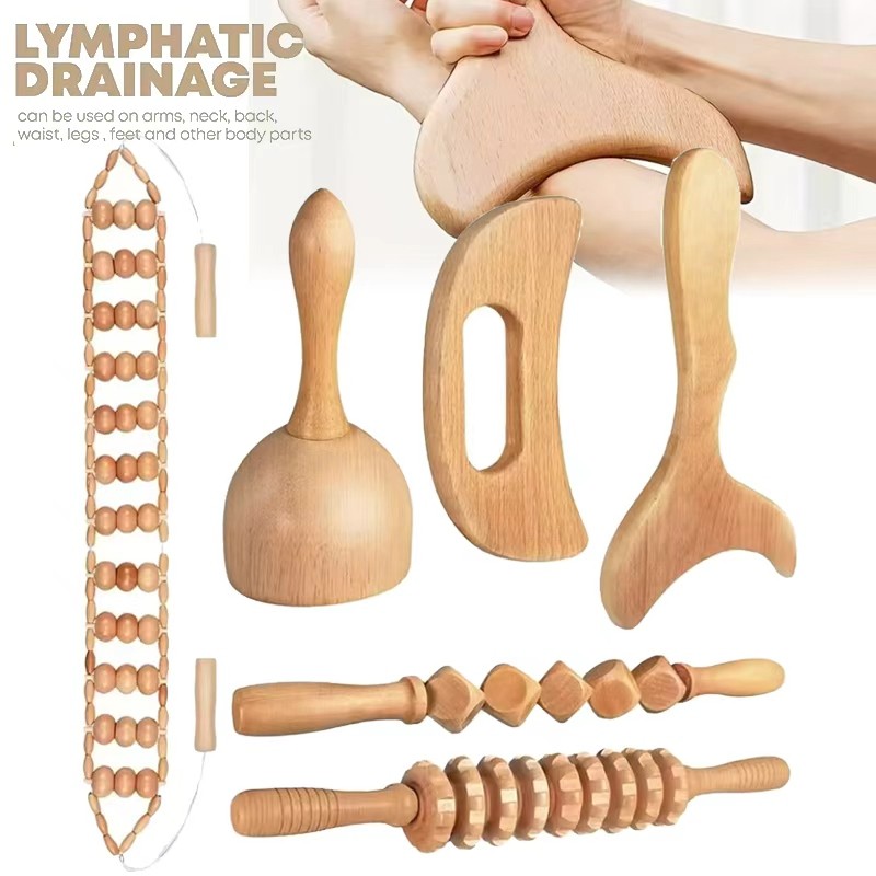 Jual Wooden Massage Roller Lymphatic Drainage Massage Scraper Full Body ...