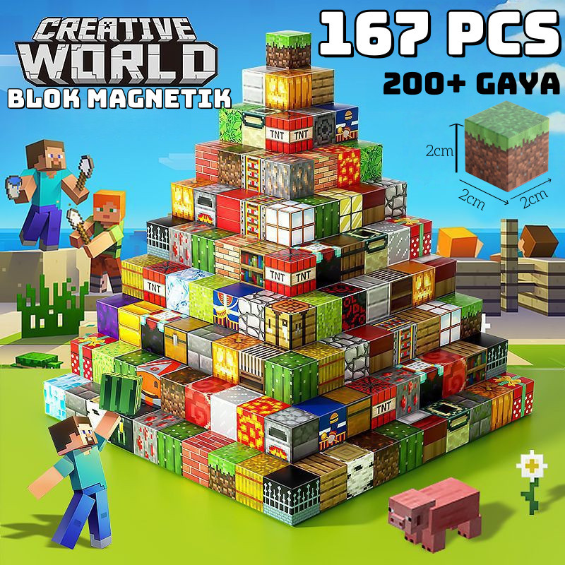 Jual 167 PCS My World Minecraft Magnetic Cube Building Blocks: DIY ...
