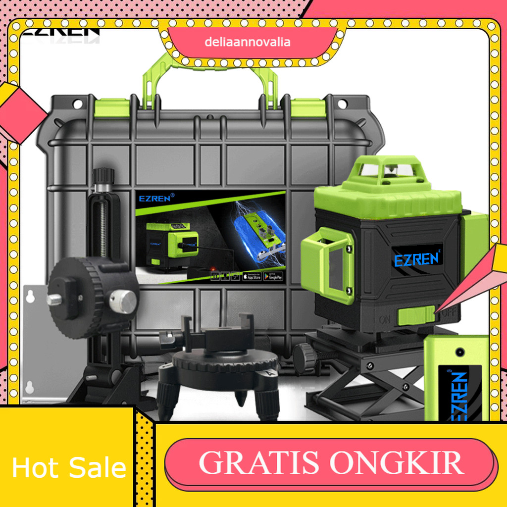 Jual Ezren LLX-360-01 Laser Level 16 Line Green 4D Self Leveling ...
