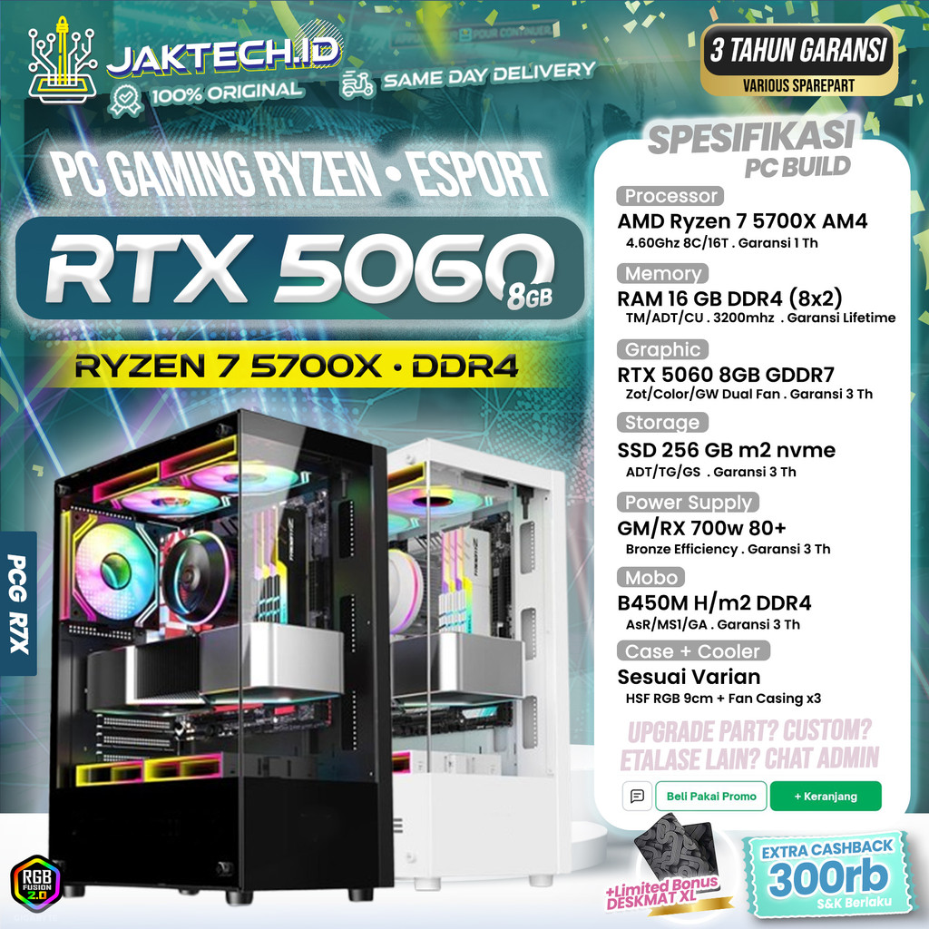 Jual PC Gaming Ryzen 7 5700X 5700G RTX 5060 5050 RX 6600 RTX 2060 Super 8GB | 16GB CPU Rakitan ...