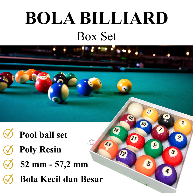 Jual Bola Billiard Box Set Poly Resin 52 57mm Set Pool Ball Billiard ...