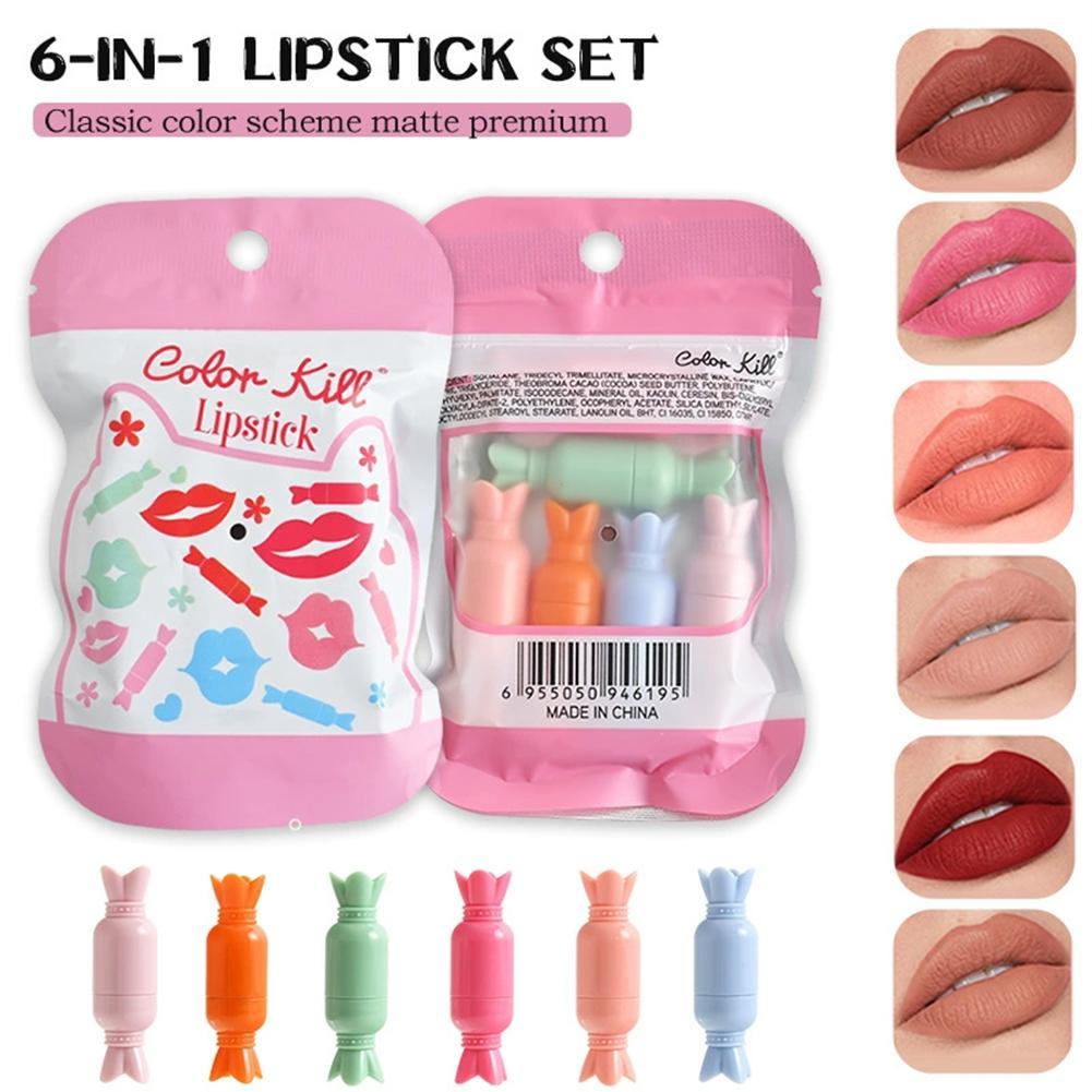 Jual Six-Color Mini Capsule Lipsticks Candy-Colored 6-Piece Matte Mini ...