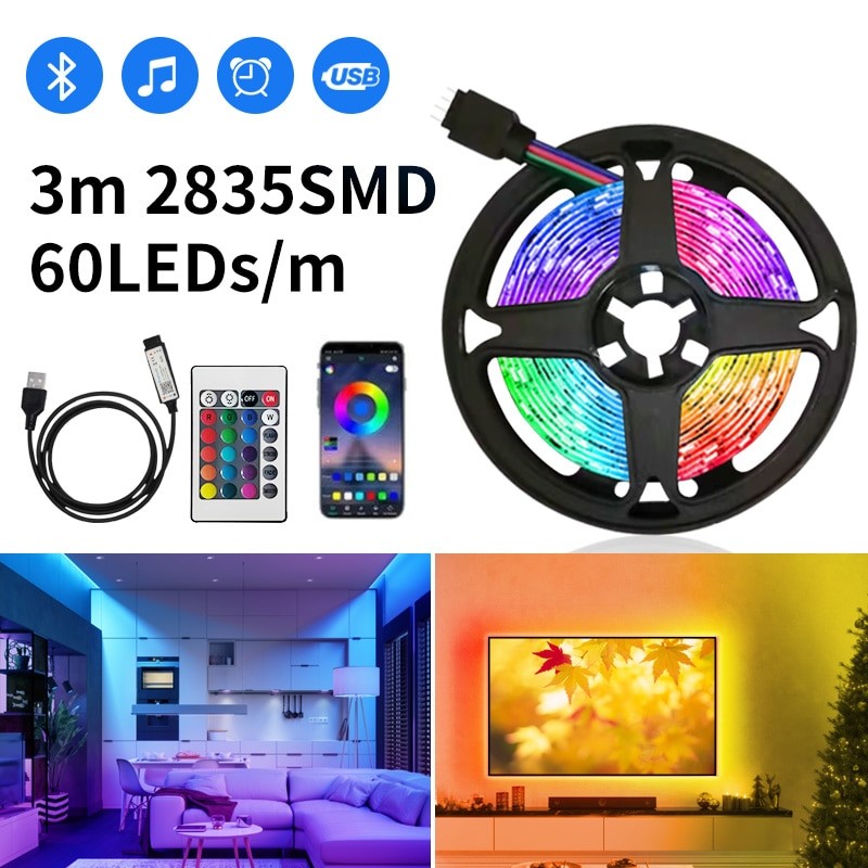 Jual 3M USB RGB LED Strip Light 60Leds 5V SMD2835 Bluetooth Control ...