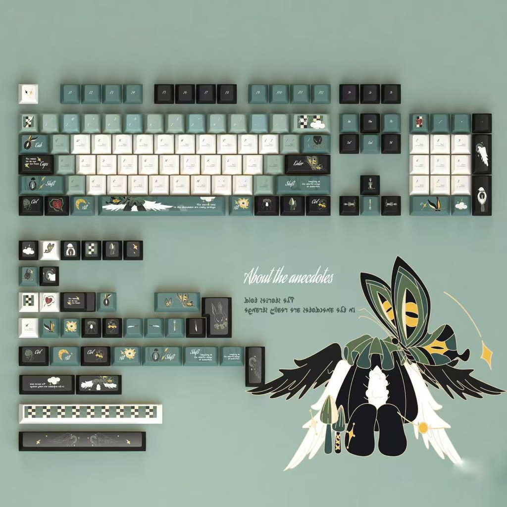 Jual PBT Strange Forest Record Keycaps Cherry Profile Dark Green White ...
