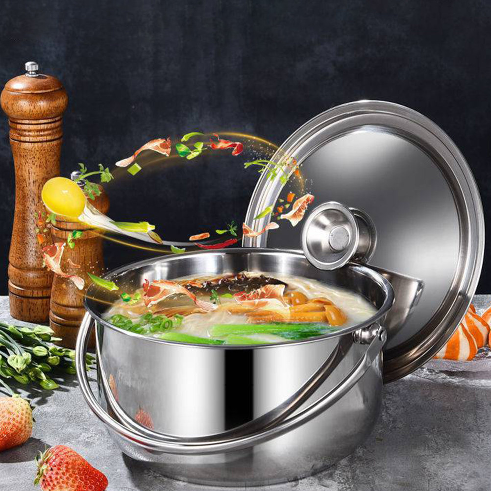 Jual Stainless Steel Soup Pot 3.5L With Lid Handle Flat Bottom Fast ...