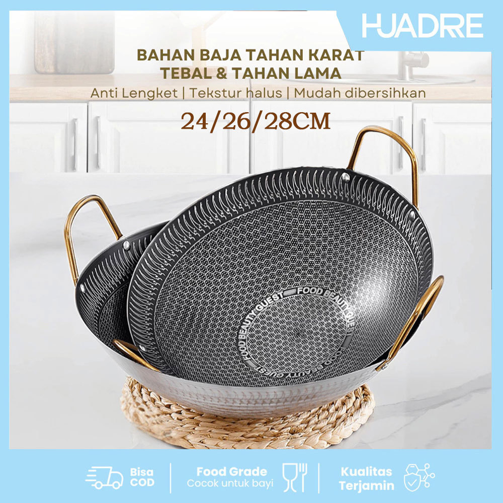 Jual Wajan Corak Motif Stainless Steel – Anti Lengket Tebal Gagang Gold ...