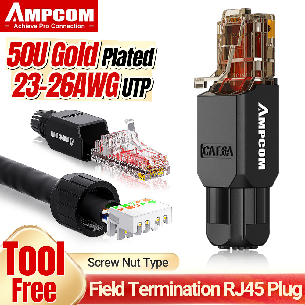 Jual AMPCOM Tool Free RJ45 Connector, No Crimp Tool Less UTP 1000Mbps ...