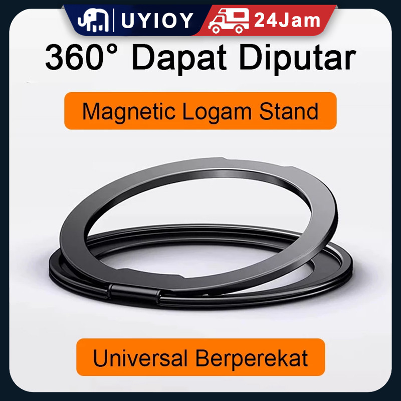 Jual 360 Rotating Sticky Metal Magnetic Phone Stand / Portable Self ...