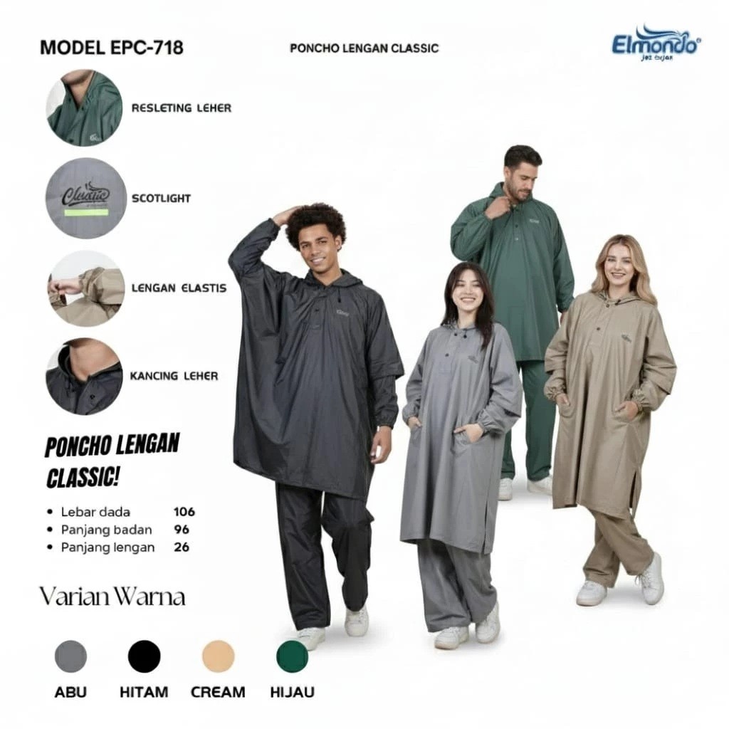 Jual Elmondo Jas Hujan Ponco Lengan / Poncho Lengan Celana / Setelan ...