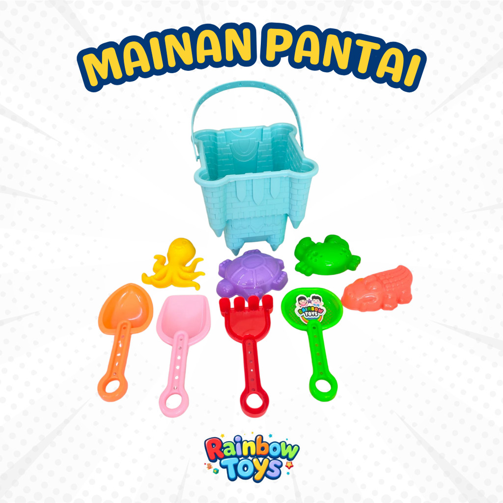 Jual Mainan Pantai Anak Mainan Pasir Set Cetakan Sekop Ember Pantai 3 4 ...