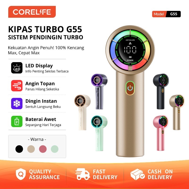 Jual CORELIFE Kipas Angin Portable G55 Turbo Kipas Mini Tangan 100 ...