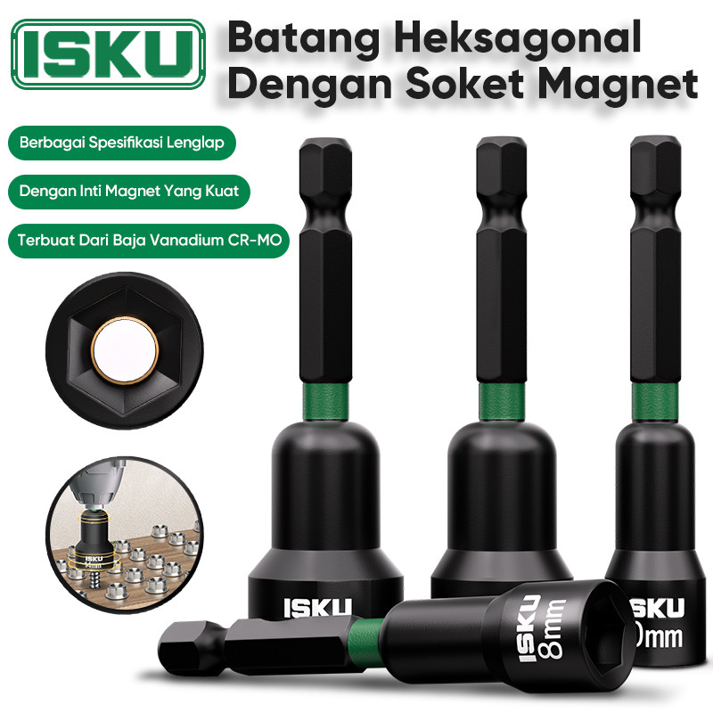 Jual ISKU Magnetic Hex Shank Socket Set Batang Heksagonal dengan Soket ...