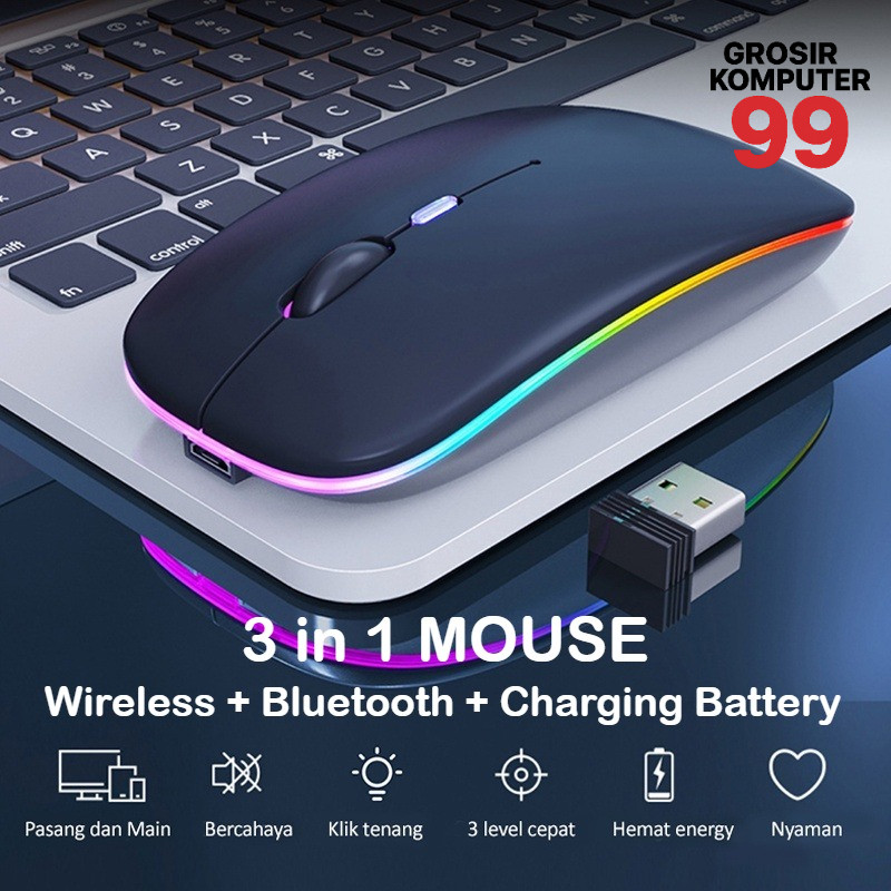 Jual Mouse Bluetooth 5.4 Wireless Silent Rechargeable 2.4Ghz 1600DPI ...