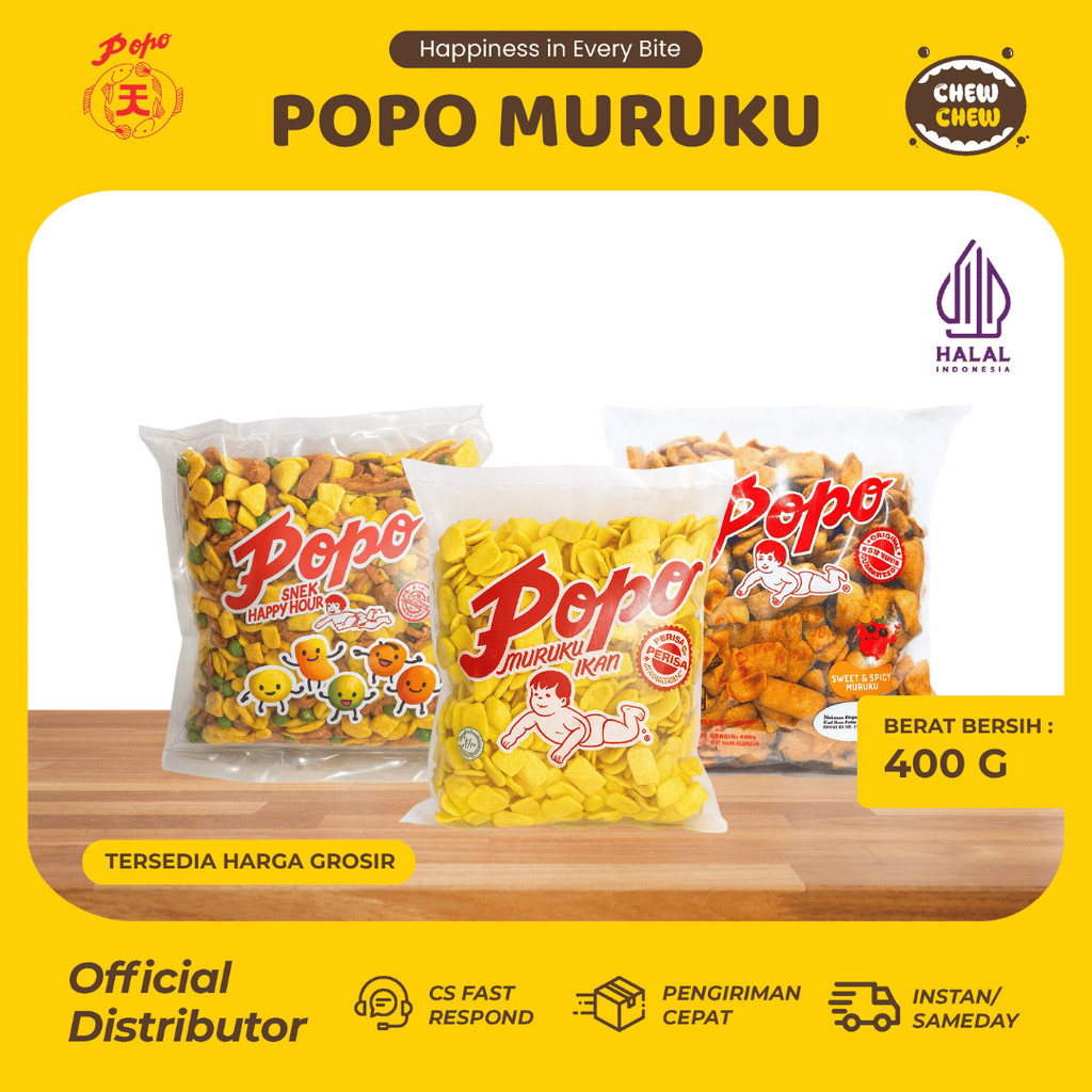 Jual POPO Muruku 400gr Snack Malaysia Rasa Ikan / Happy Hour / Sweet Spicy Renyah Halal | Shopee ...