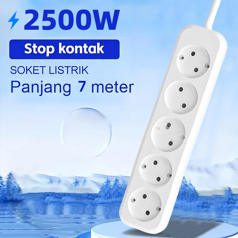 Jual COD Power Strip Socket Charger 2500W 2 Meter 5 Meter 7 ...