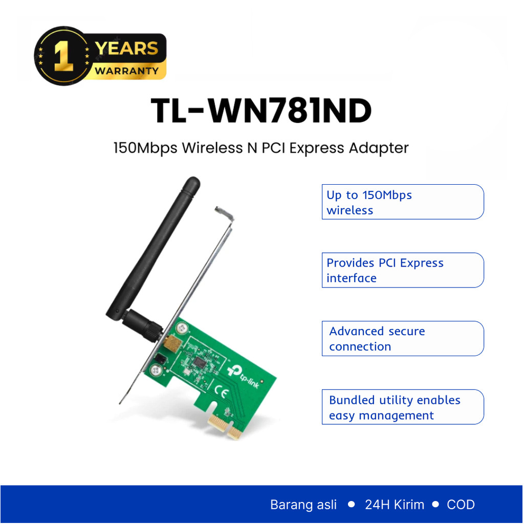 Jual TP-LINK TL-WN781ND | 150Mbps Wireless N | PCI Express Adapter ...
