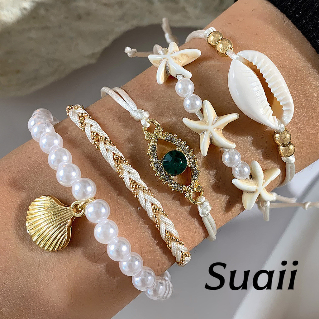 Jual [Suaii] Gelang Anyaman Bintang Laut dan Kerang Gaya Liburan Pantai ...
