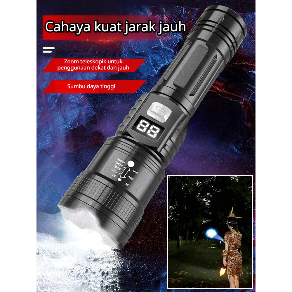 Jual Baterai Tahan 48 Jam Senter LED Super Terang Portabel Rechargeable ...