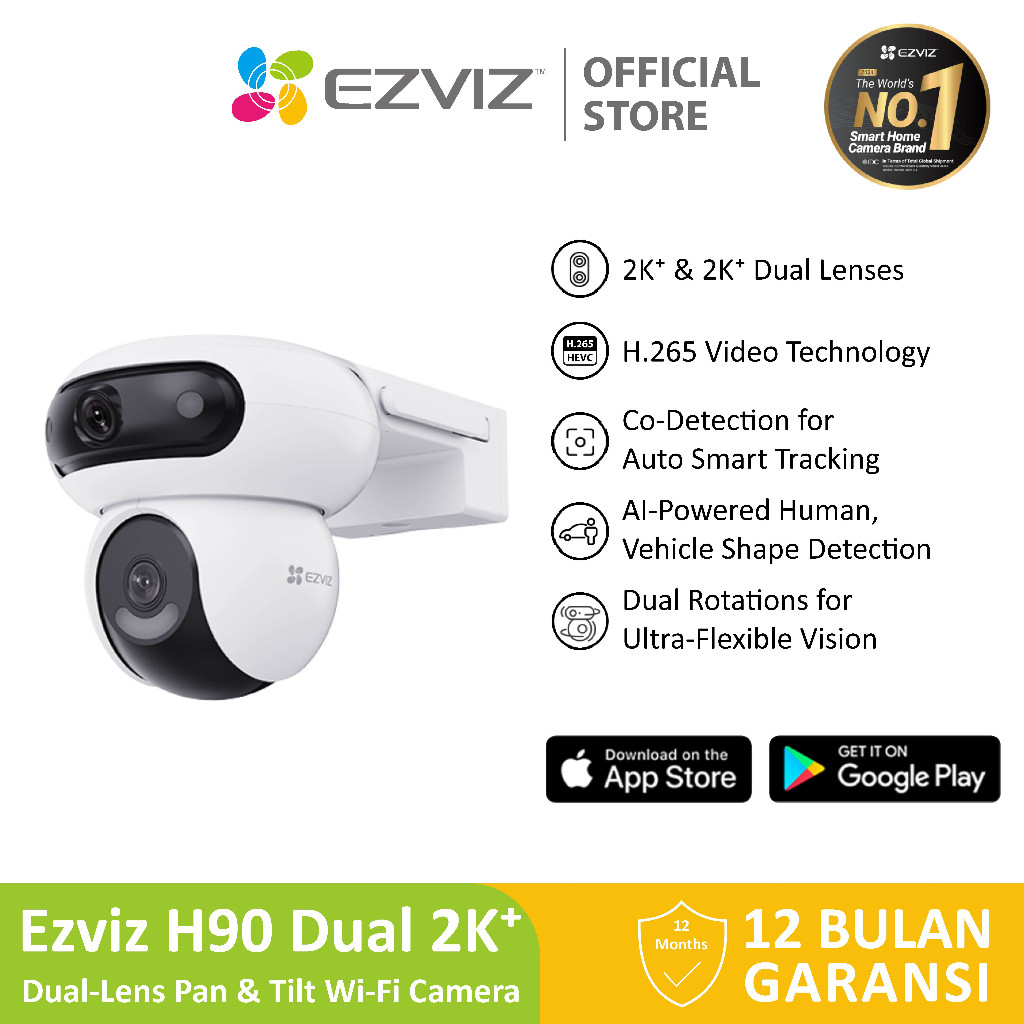Jual Ezviz H90 Dual 2K+ Smart Home Dual Lens 4MP+4MP IP Camera Security ...
