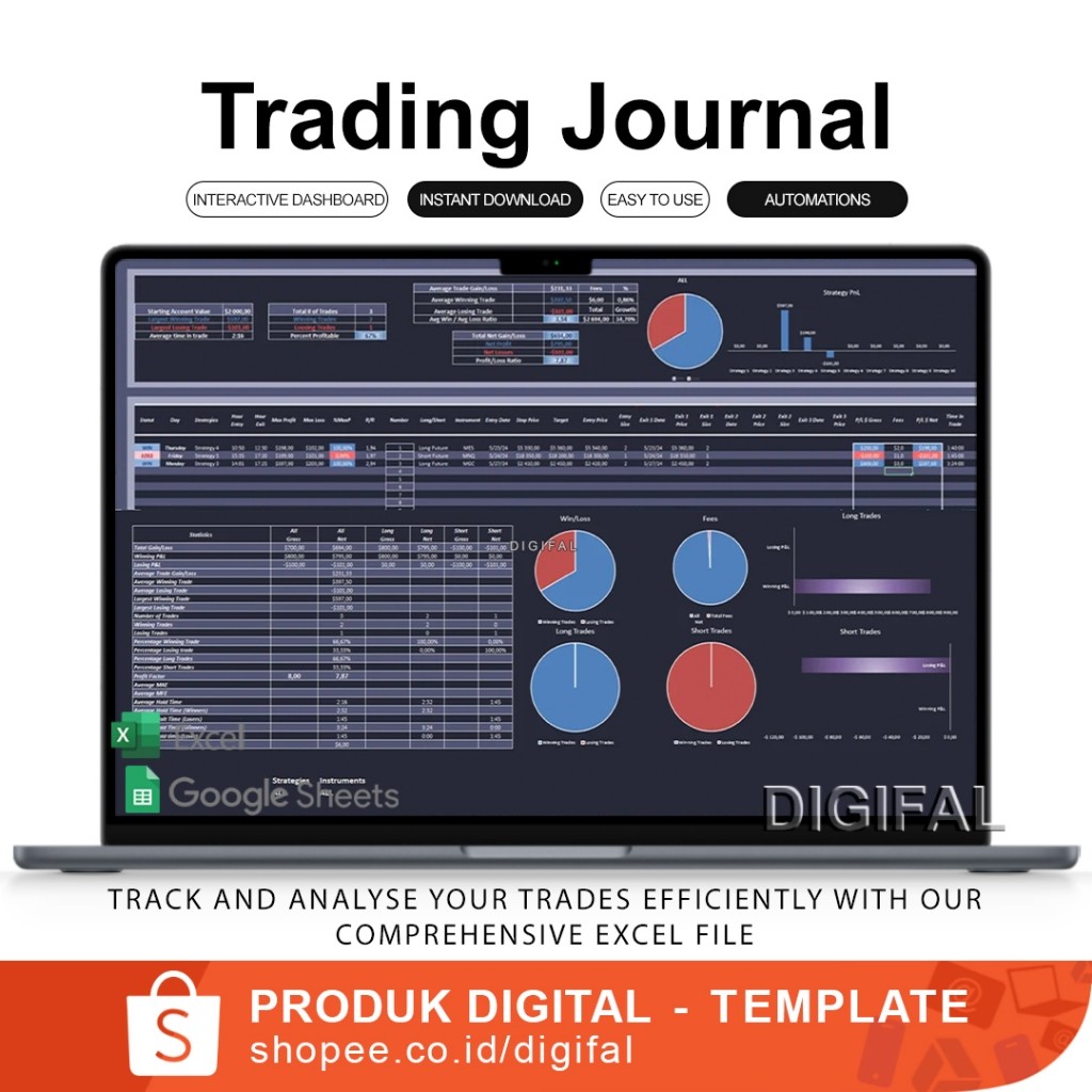 Jual Trading Journal Excel file GoogIe Sheets spreadsheet Excel sheets ...