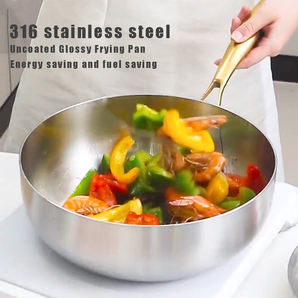 Jual 316 Stainless Steel Frying Pan Deepened Wok Non-Stick Skillets ...
