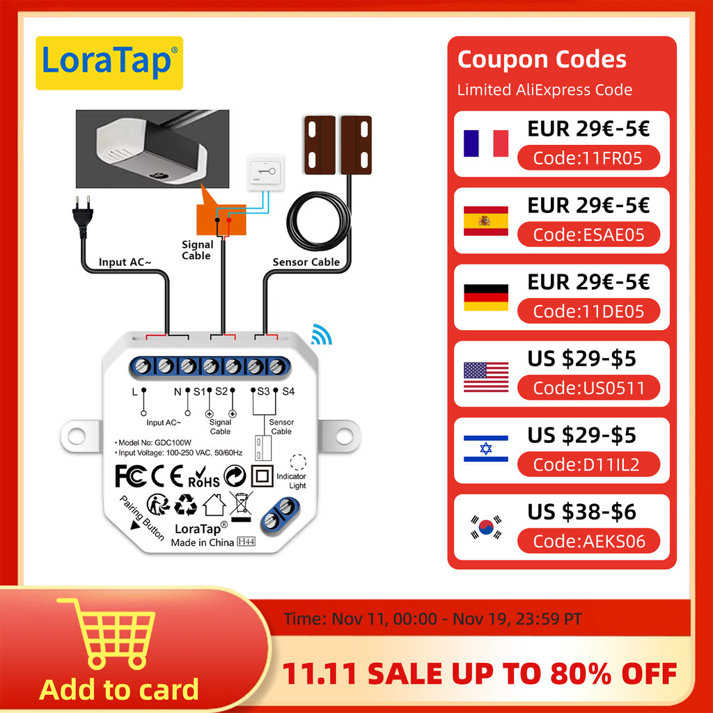 Jual LoraTap WiFi Garage Door Opener Control Wired Sensor Contacts Tuya Smart Life Remote ...