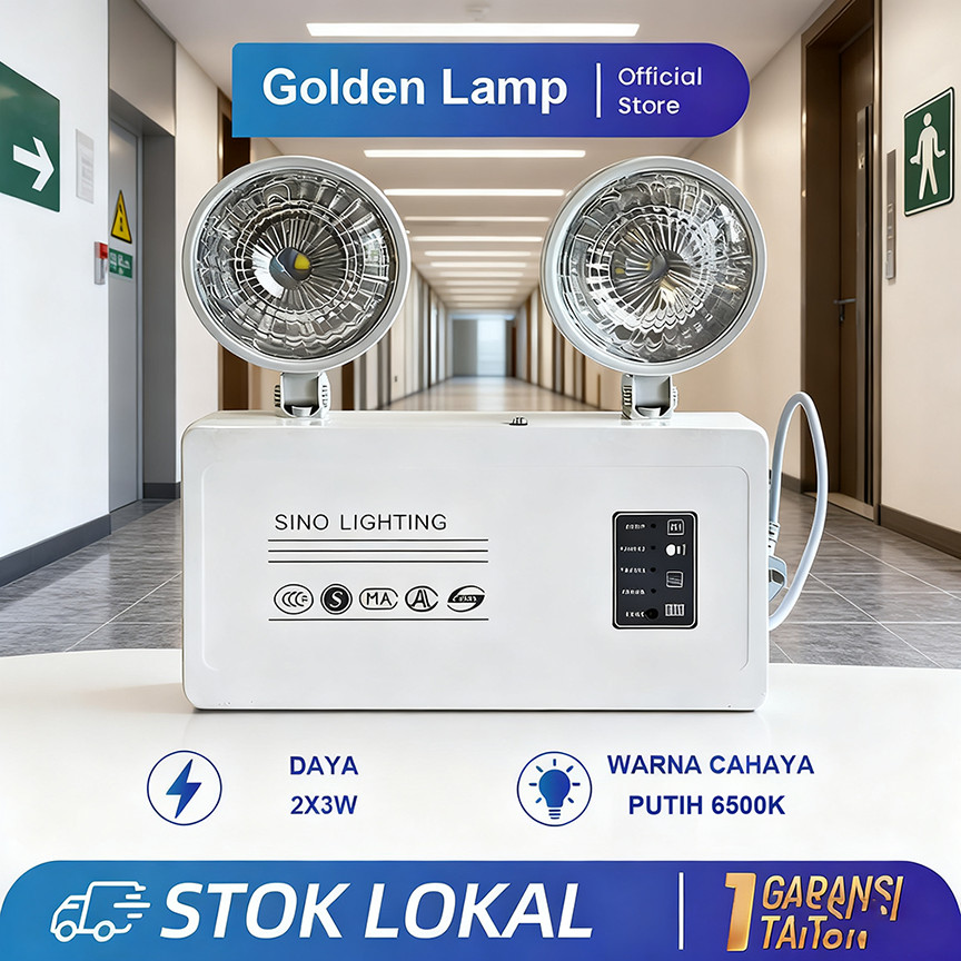 Jual Lampu Emergency LED Twin Head 2x3W 10000mAH - Lampu Darurat 2 ...