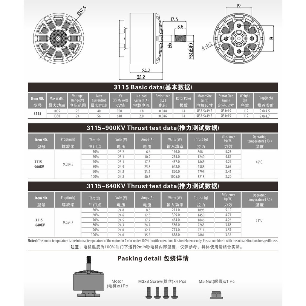 Jual Tracker 3115 640KV brushless motor 10 inch FPV crossing machine ...