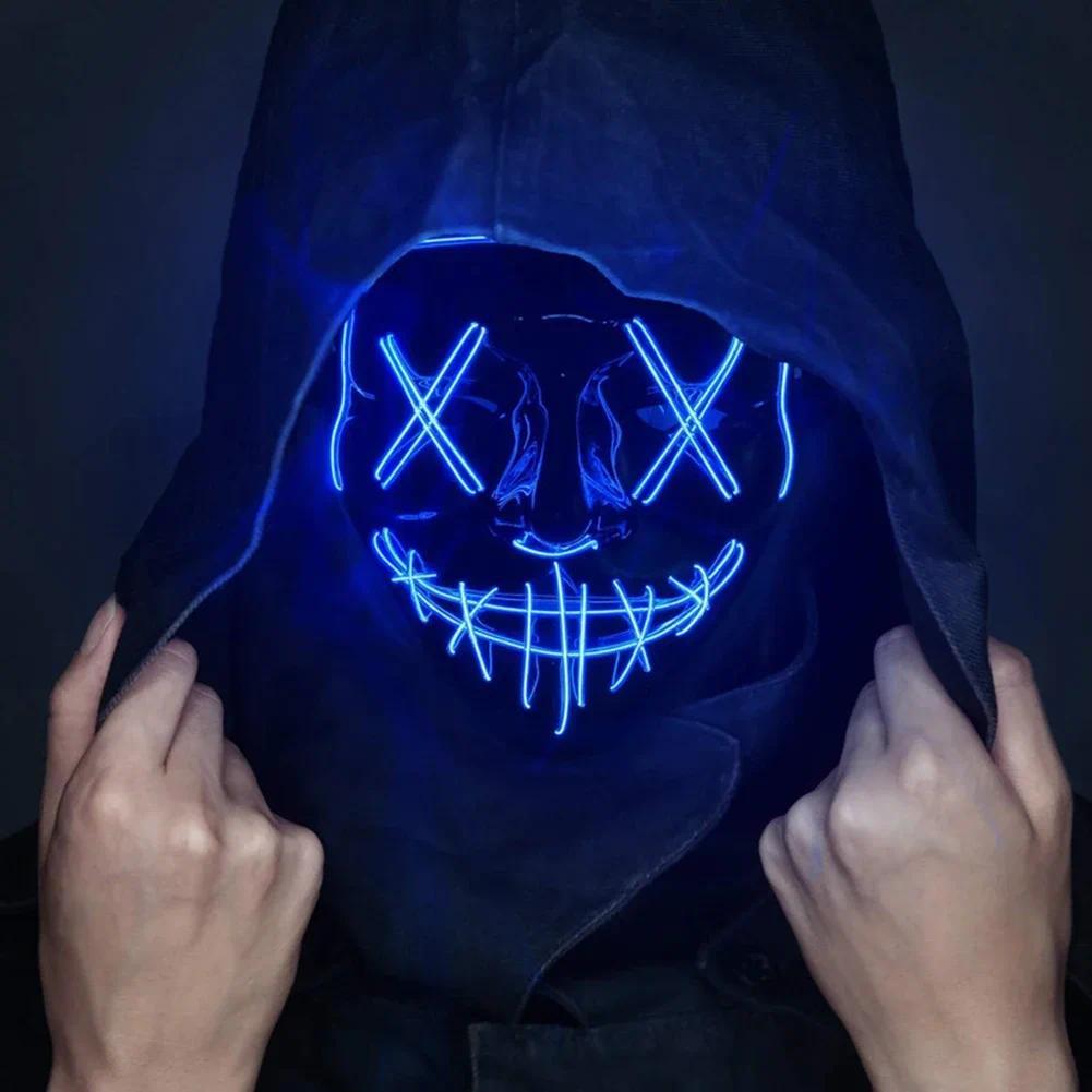 Jual Wireless Scary Glowing Mask LED Luminous Purge Mask Halloween ...