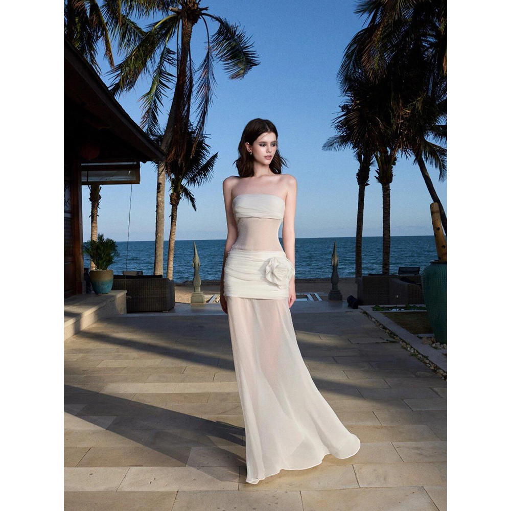 Jual Sexy Asian Vacation Style Floral Embellished See-through Mesh Tube ...