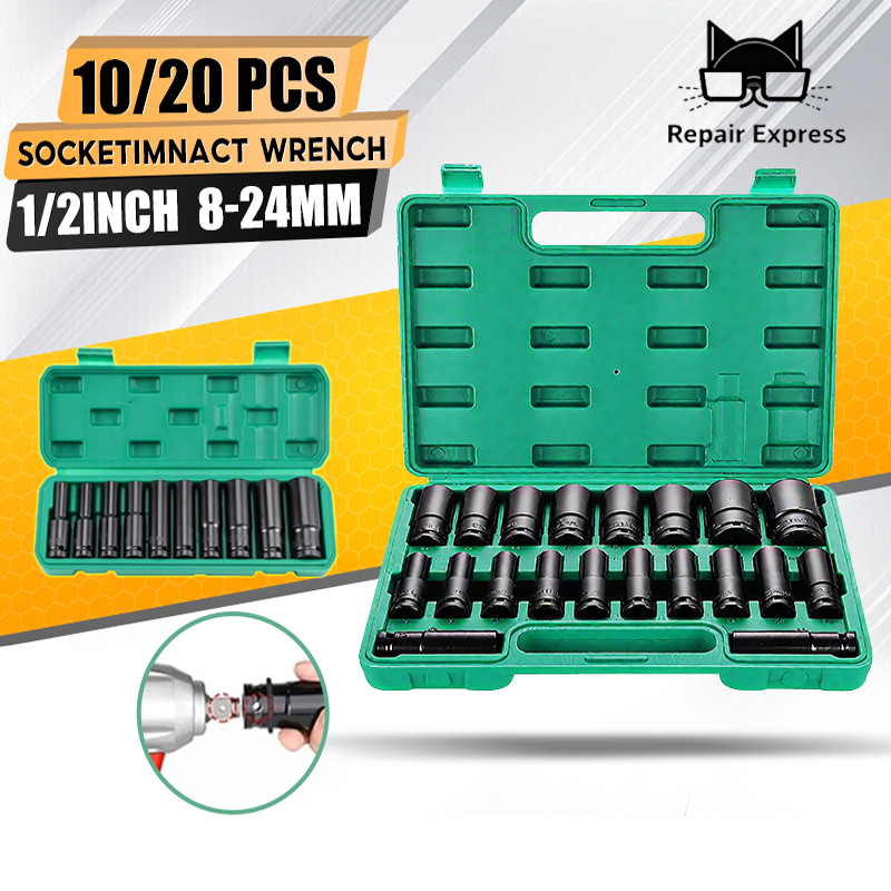 Jual 20PCS Impact Wrench Socket 1/2 Inch 8-32MM Mata Sok Panjang Deep ...