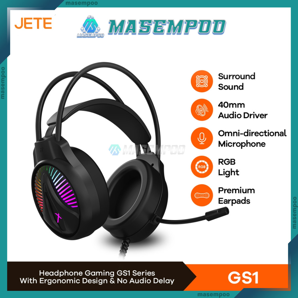 Jual Headset Gaming JETE GS1 RGB Light Stereo Bass Headphone Mikrofon ...