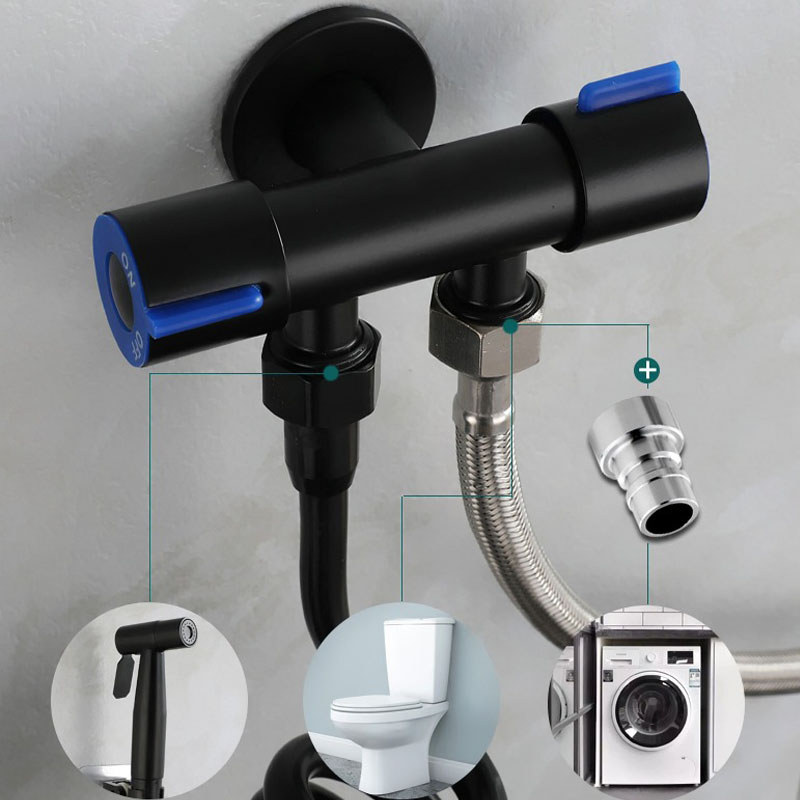 Jual Black stainless steel double handle Toilet faucet shattaf angle ...