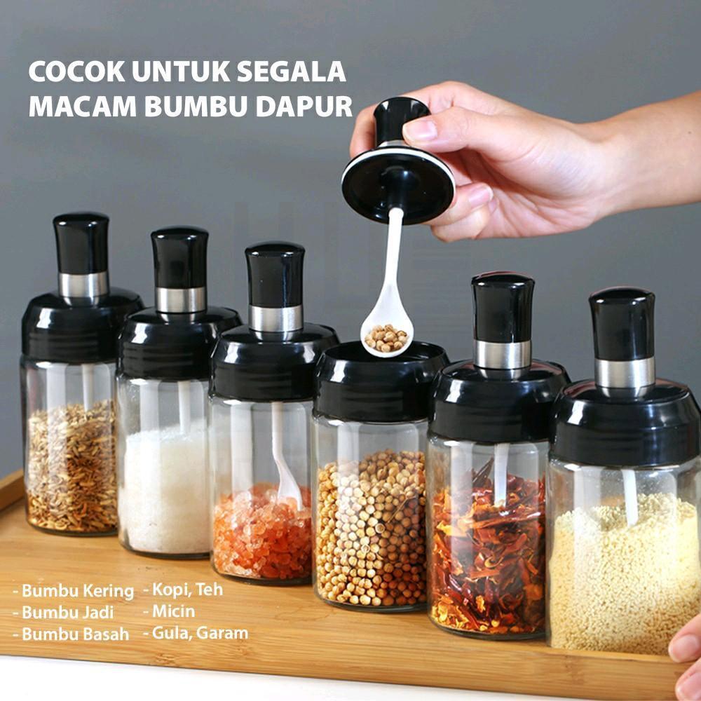 Jual ACE - Botol Bumbu Kaca Bening + Sendok Tutup Hitam Awet Tebal Tahan Panas 180ML Spice ...
